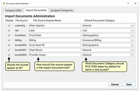 configure document categories file sources and default behaviors