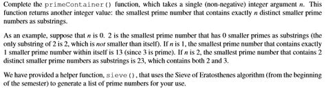 solved complete the primecontainer function which takes
