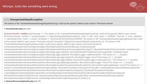 the stream or file var bowhead storage logs laravel log could