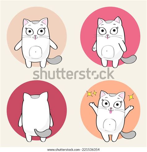 Cute Cartoon Female Cat Various Poses Stock Vector Royalty Free
