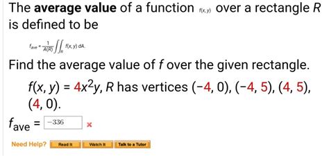Solved The Average Value Of A Function Over A Rectangle R Is
