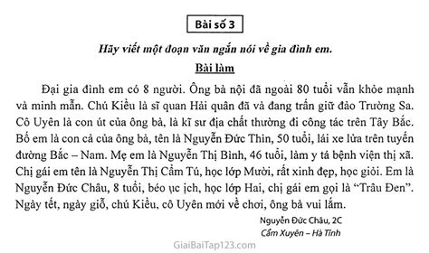 Bài Số 3 Hãy Viết Một đoạn Văn Ngắn Nói Về Gia đình Em