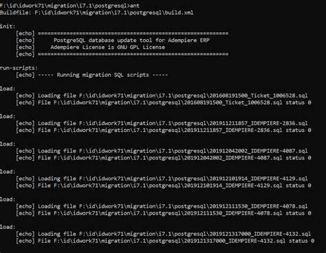 how to apply idempiere database migration script in windows logilite