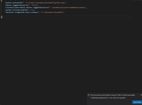 python the terminal process failed to launch path to shell