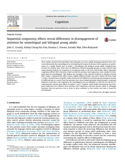 Pdf Sequential Congruency Effects Reveal Differences In Disengagement