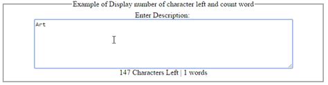display number of character left and count word in