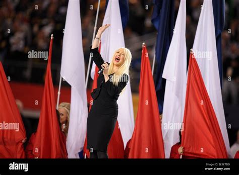 Christina Aguilera Performing The National Anthem During The Pregame Of