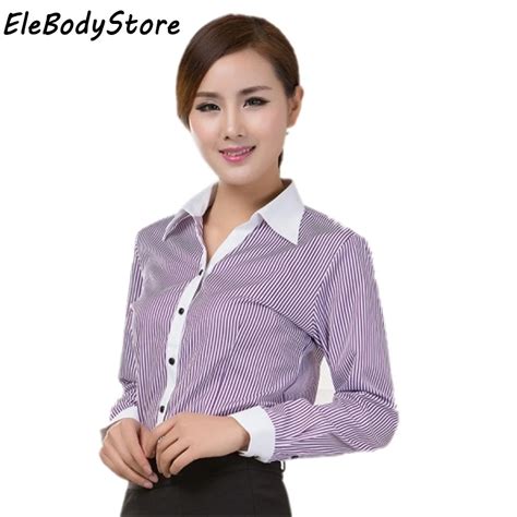 Elebodystore 2018 Women Elegant Ol Long Sleeve Striped White Collar
