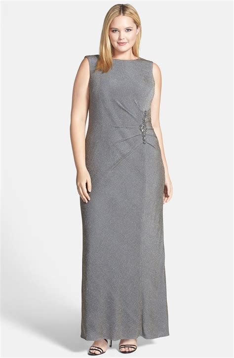 Alex Evenings Embellished Sleeveless Metallic Knit Gown Plus Size