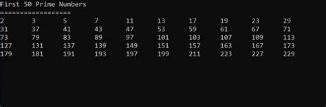 display first 50 prime numbers in c programming