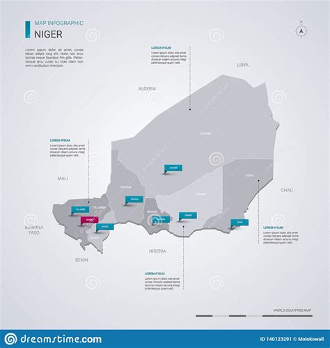 Niger Vector Map With Infographic Elements Pointer Marks Stock Vector
