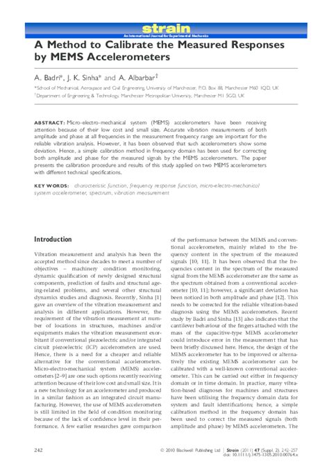 Pdf A Method To Calibrate The Measured Responses By Mems