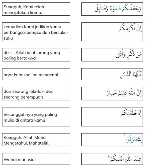 Kunci Jawaban Pasangkan Ayat Dan Terjemahnya Q S Al Ḥujurāt Ayat 13