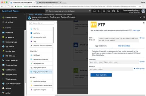 deploying game store react app to azure with ftp