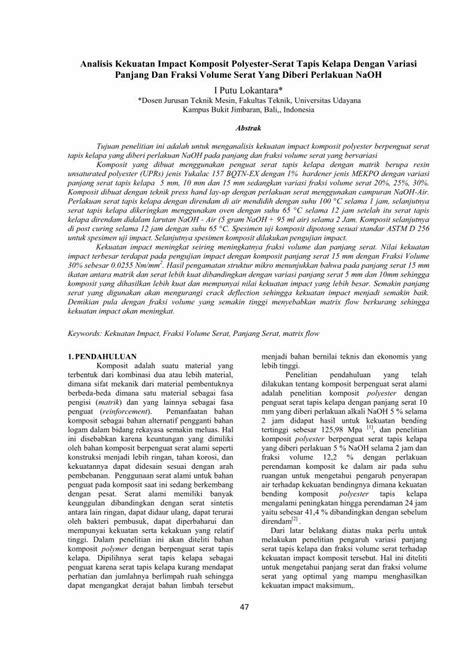 Pdf Lokantara Analisis Kekuatan Impact Komposit Polyester Serat Tapis