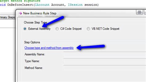 using an external assembly for entity events and business rules in