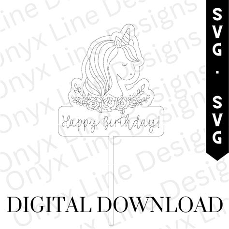 Unicorn Cake Topper Svg File Unicorn File Laser Glowforge Cut File