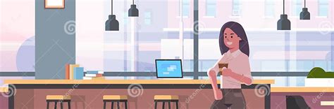 Businesswoman Sitting On Chair At Bar Counter With Laptop Coffee Break