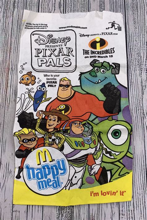 Vtg 2005 Mcdonalds Happy Meal Toy Bag Disney Pixar Pals New Unused Rare
