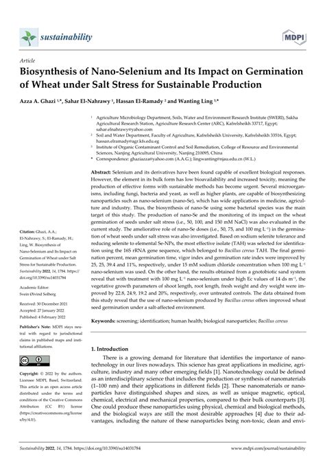 Pdf Biosynthesis Of Nano Selenium And Its Impact On Germination Of