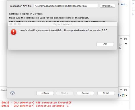 java error unsupported major minor version 52 0 eclipse on mac os