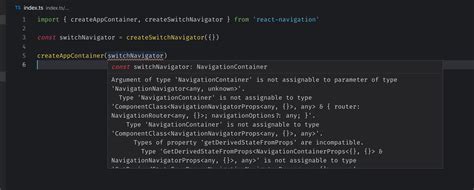 argument of type navigationcontainer is not assignable