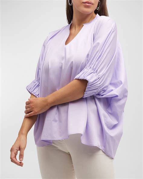 Harshman Plus Size Medina Blouson Sleeve Cotton Blouse Neiman Marcus