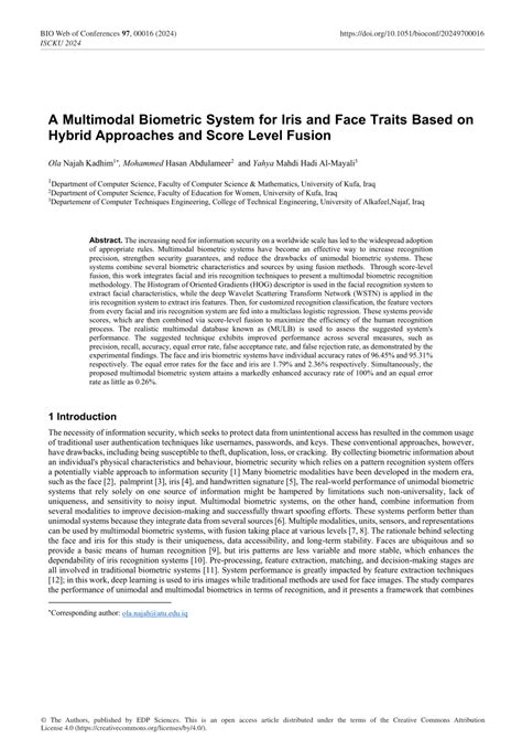 Pdf A Multimodal Biometric System For Iris And Face Traits Based On