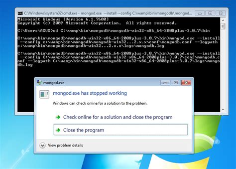 mongodb mongo exe crash in windows 7 64x stack overflow