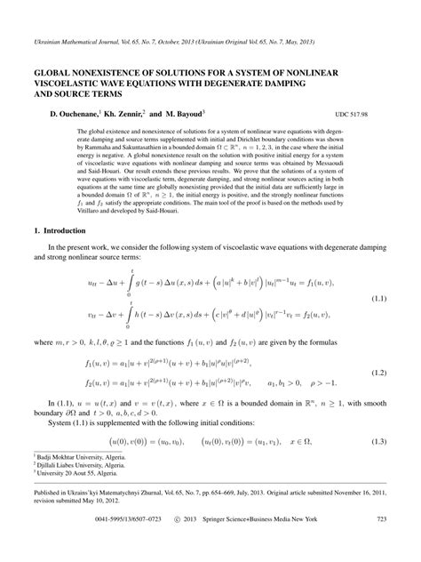 Pdf Global Nonexistence Of Solutions For A System Of Nonlinear
