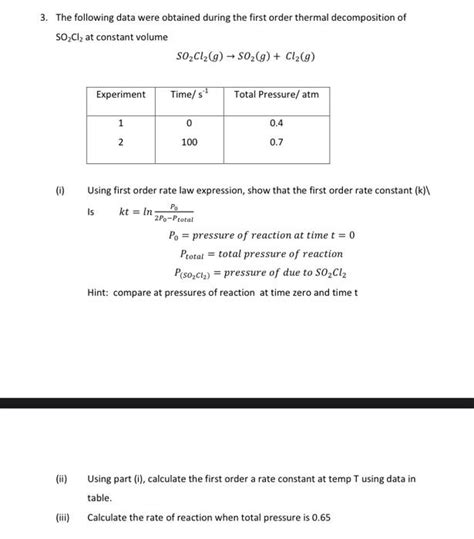 Solved 3 The Following Data Were Obtained During The First