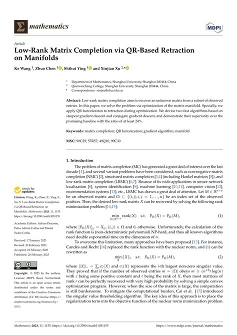 Pdf Low Rank Matrix Completion Via Qr Based Retraction On Manifolds