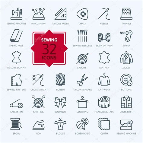 Thin Lines Web Icon Set Sewing Equipment And Needlework Stock Vector