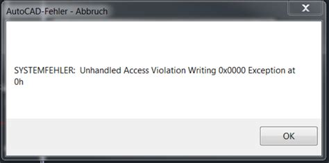 fatal error unhandled access violation writing 0x0000 exception at 0h