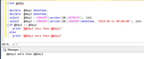 how to compare time in ms sql server geeksforgeeks