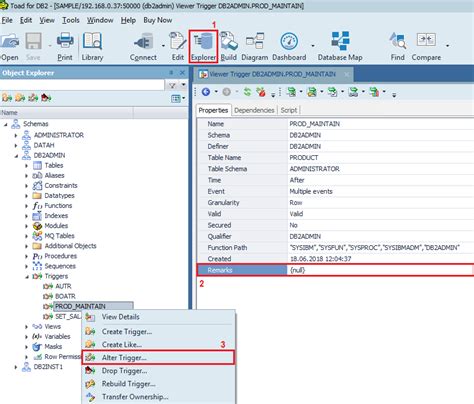 How To View And Edit Trigger Comment With Toad For Db2 Toad For Ibm