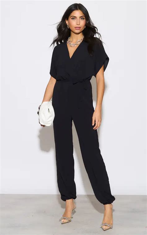 Batwing Sleeve Elasticated Waist Jumpsuit In Black Jenerique