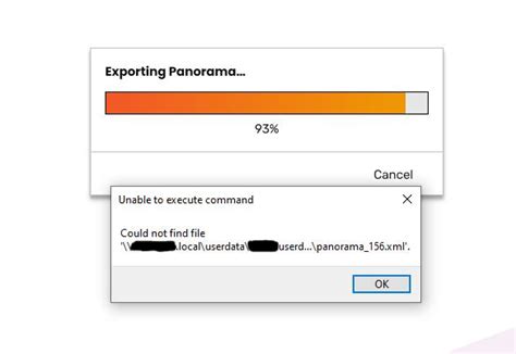 panorama export error unable to execute command error bug reports
