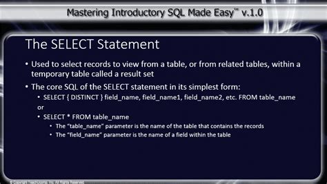 the select statement in sql tutorial teachucomp inc