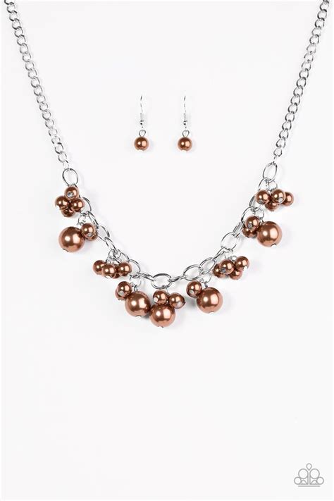 Paparazzi Celebrity Treatment Brown Pearl Silver Necklace