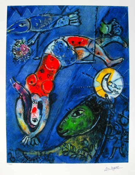 Marc Chagall Blue Circus Limited Edition Facsimile Signed Giclee 22 X