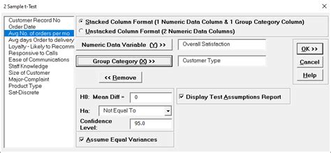 sigmaxl two sample t test with assumptions test in excel using sigmaxl