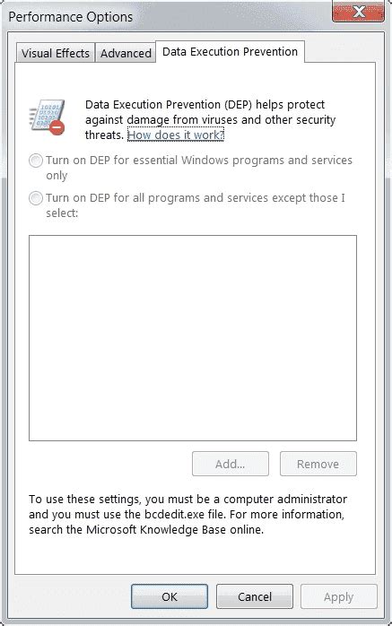 how to turn off data execution prevention dep 4sysops