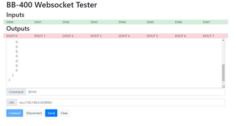 how do i use the bb 400 websocket tester brainboxes