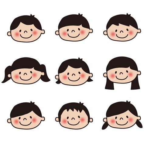 子供の顔セット1の無料 フリー イラスト かわいい手描きの無料素材「てがきっず」保育園・小学校・介護施設にぴったりのフリー素材イラスト