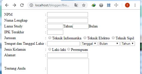 cara membuat form biodata dengan html kita