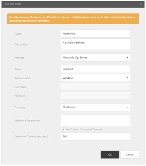 connect to a sql database report and dashboard server devexpress
