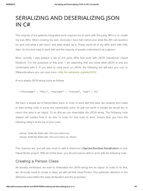 serializing and deserializing json in c curnow pdf json c