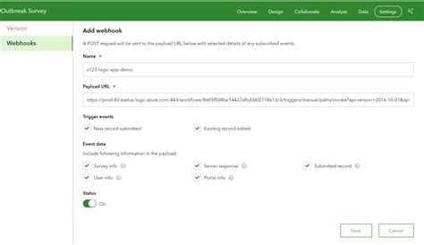 esri survey123 custom webhooks using secure azure logic