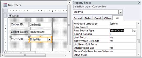 ms access 2010 row source type for combo box